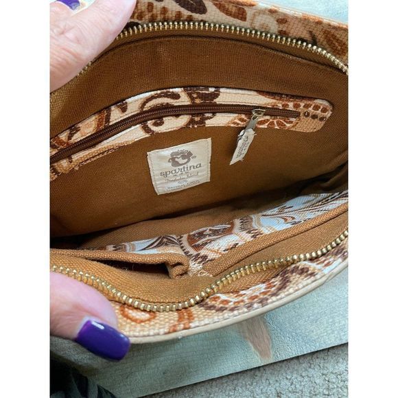 Spartina 449 | Bags | Spartina 449 Hipster Crossbody Purse Tan Blue Leather Floral Linen Paisley ...